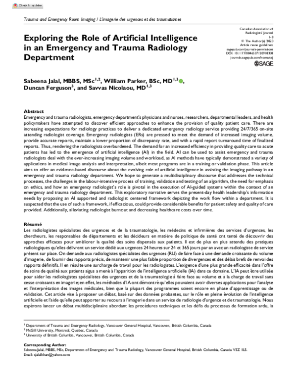 (PDF) Exploring the Role of Artificial Intelligence in an Emergency and ...