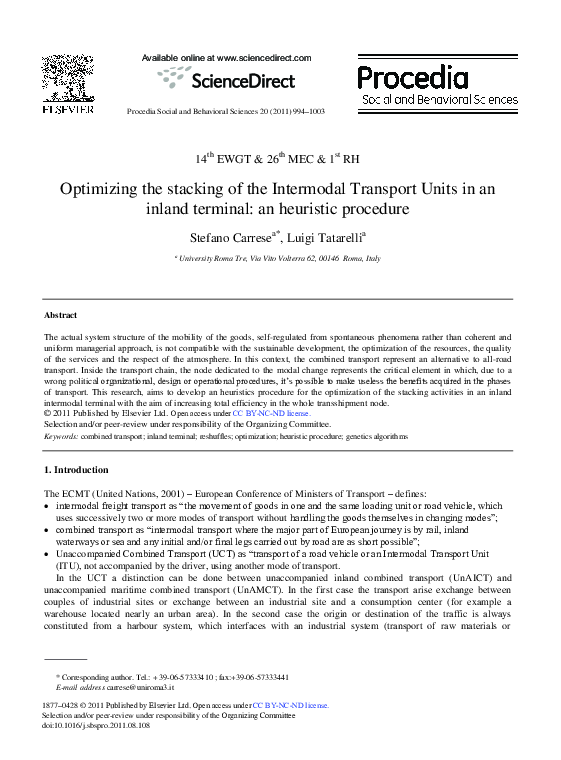 (PDF) Optimizing the stacking of the Intermodal Transport Units in an inland terminal: an ...