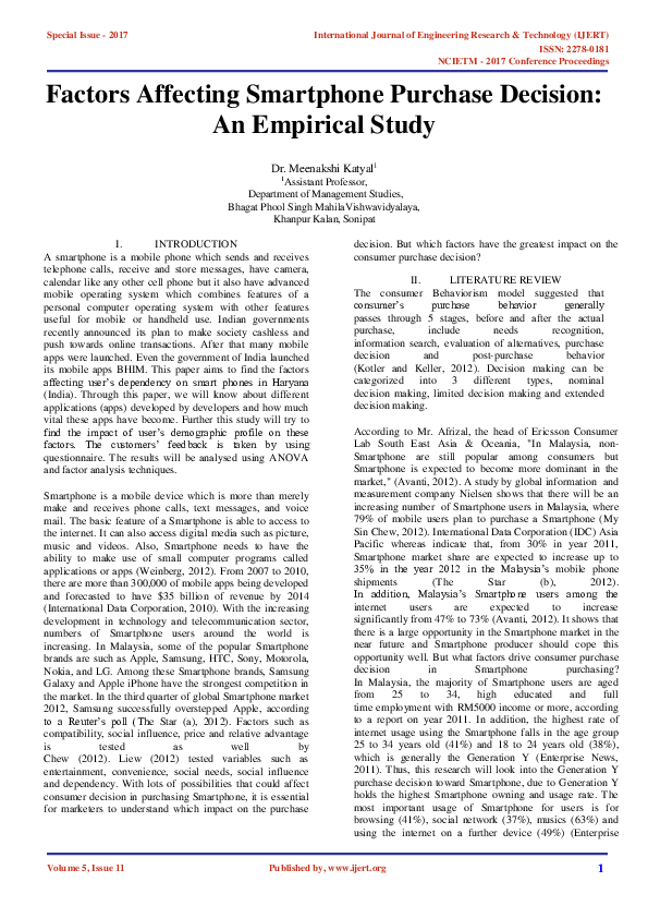 (PDF) Factors Affecting Smartphone Purchase Decision: An Empirical Study