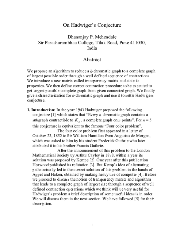 (PDF) On Hadwiger Conjecture