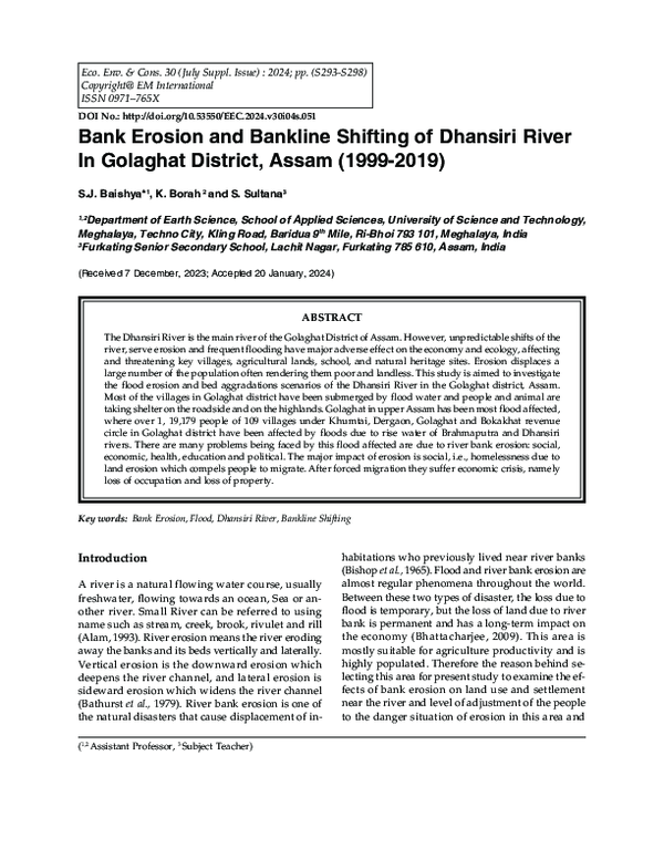 (PDF) Bank Erosion and Bankline Shifting of Dhansiri River In Golaghat ...