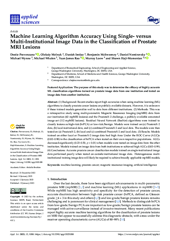 Pdf Machine Learning Algorithm Accuracy Using Single Versus Multi Institutional Image Data In