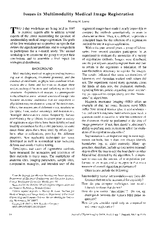 (PDF) Issues in multimodality medical image registration