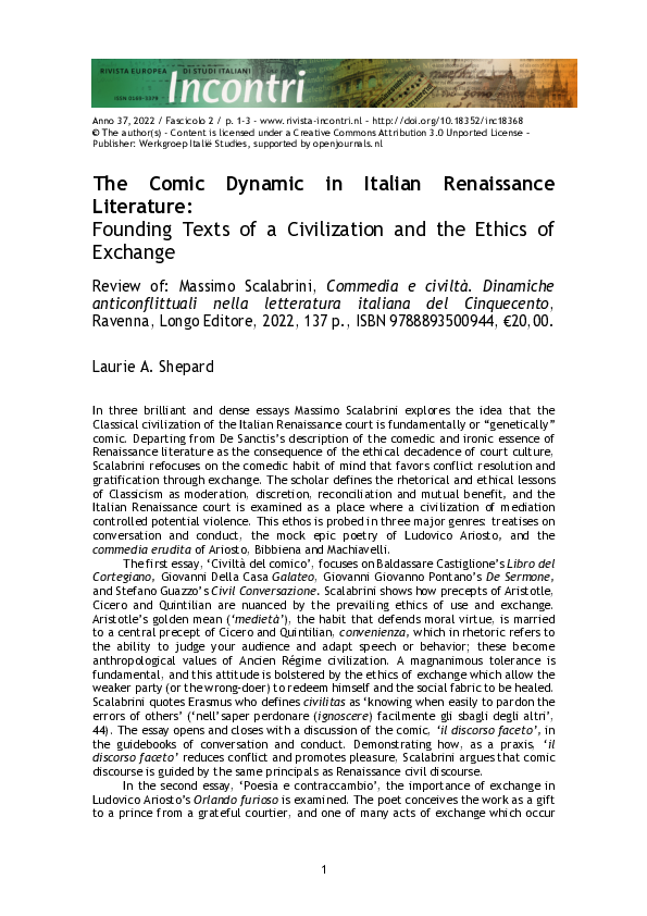 (PDF) The Comic Dynamic in Italian Renaissance Literature