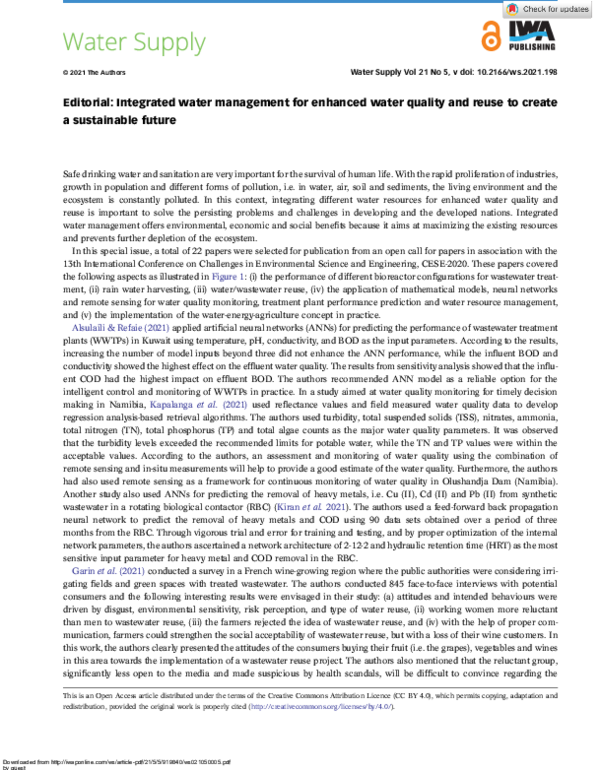 (PDF) Editorial: Integrated water management for enhanced water quality ...
