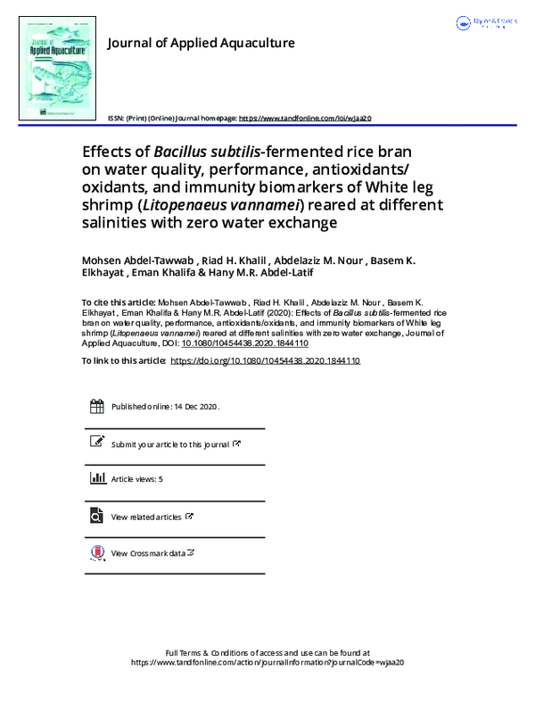(PDF) Effects ofBacillus subtilis-fermented rice bran on water quality ...
