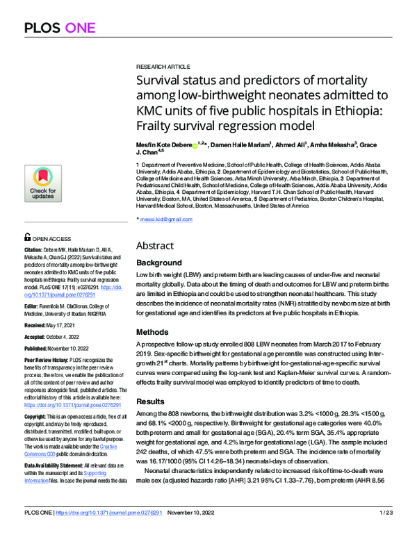 (PDF) Survival status and predictors of mortality among low-birthweight ...