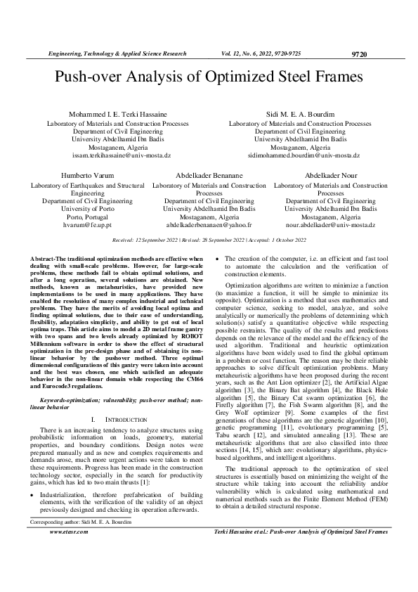 (PDF) Push-over Analysis of Optimized Steel Frames