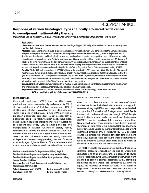 (PDF) Response of various histological types of locally advanced rectal cancer to neoadjuvant ...
