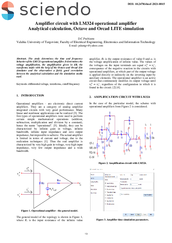 (PDF) Amplifier circuit with LM324 operational amplifier Analytical calculation, Octave and ...