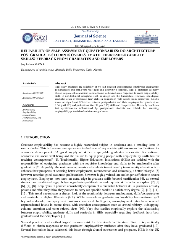 (PDF) Reliability of Self-Assessment Questionnaires: Do Architecture ...