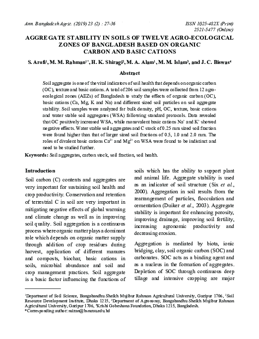 (PDF) Aggregate Stability in Soils of Twelve Argo-ecological Zones of ...