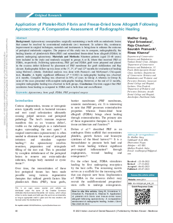 (PDF) Application of Platelet-Rich Fibrin and Freeze-Dried bone ...