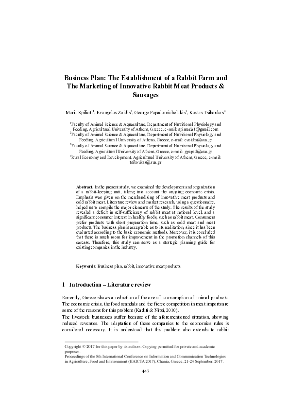 (PDF) Business Plan: The Establishement of a Rabbit Farm and the ...