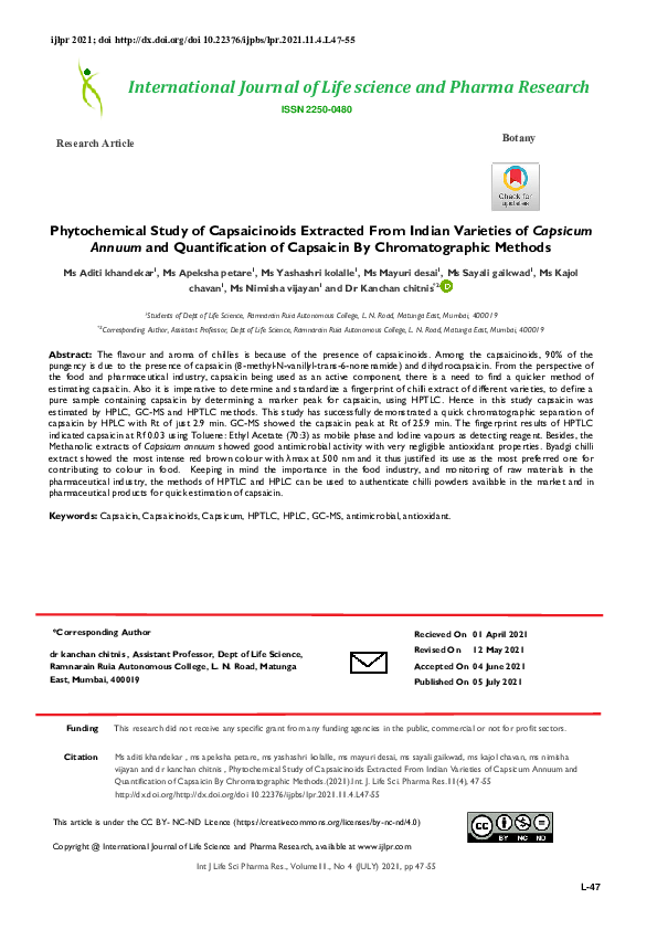 (PDF) Phytochemical Study of Capsaicinoids Extracted From Indian ...