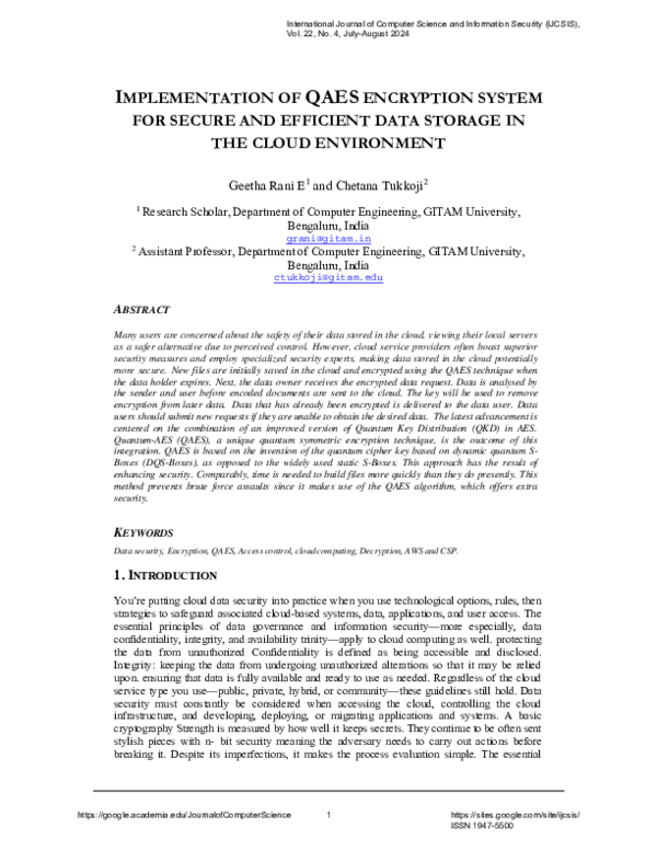 Pdf Implementation Of Qaes Encryption System For Secure And Efficient Data Storage In The