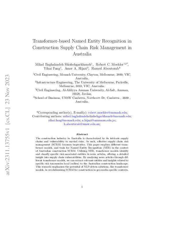 (PDF) Transformer-based Named Entity Recognition in Construction Supply Chain Risk Management in ...