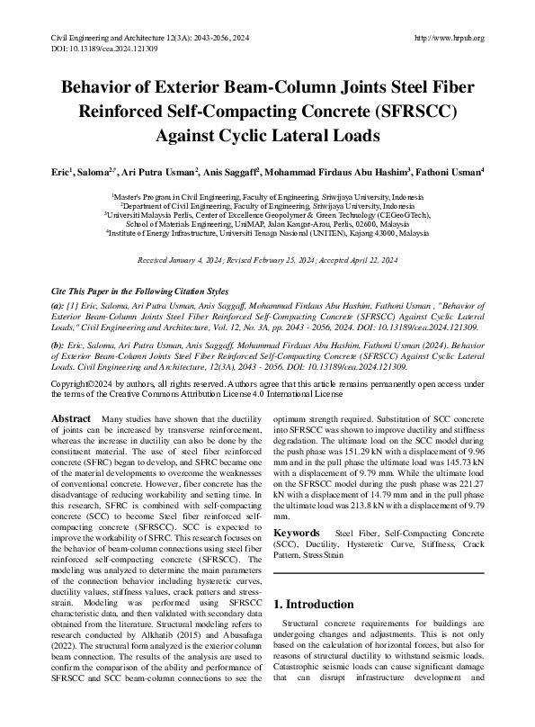 (PDF) Behavior of Exterior Beam-Column Joints Steel Fiber Reinforced Self-Compacting Concrete ...