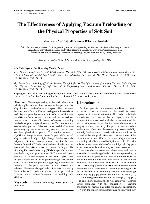 (PDF) The Effectiveness of Applying Vacuum Preloading on the Physical ...