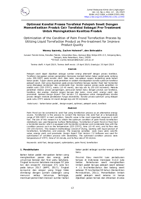 (PDF) Optimization of the Condition of Palm Frond Torrefaction Process by Utilizing Liquid ...