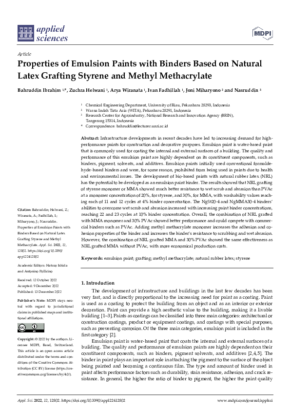 (PDF) Properties of Emulsion Paints with Binders Based on Natural Latex ...