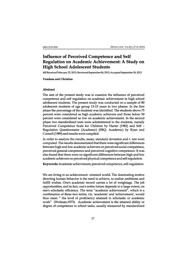(PDF) Influence of Perceived Competence and Self Regulation on Academic ...