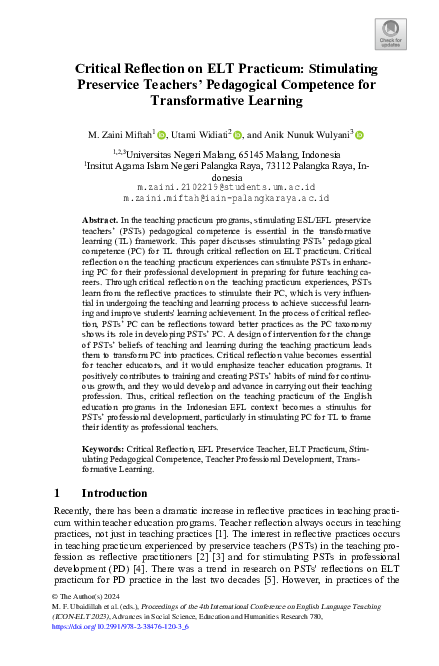 (PDF) Critical Reflection on ELT Practicum: Stimulating Preservice Teachers’ Pedagogical ...