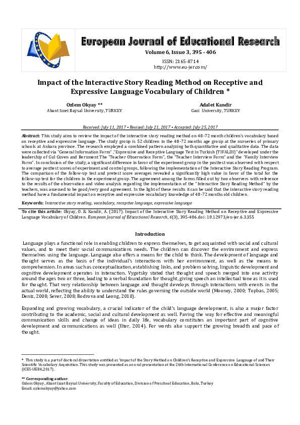 (PDF) Impact of the Interactive Story Reading Method on Receptive and ...