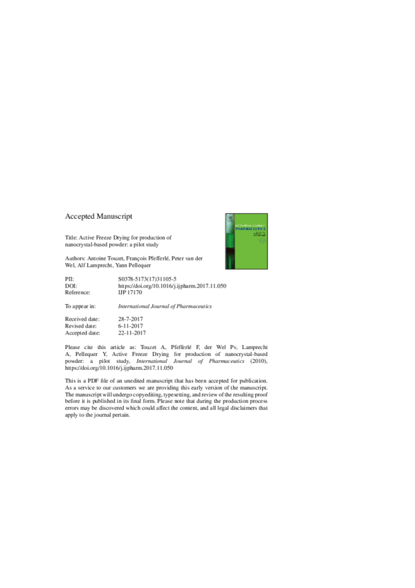 (PDF) Active freeze drying for production of nanocrystal-based powder ...