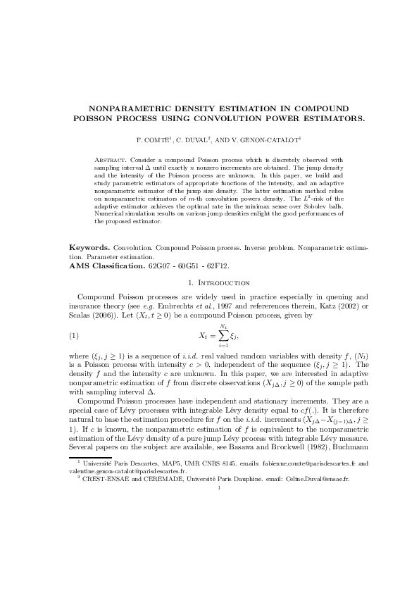 (PDF) Density estimation for compound Poisson processes from discrete data