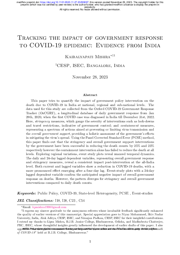 (PDF) Tracking the impact of government response to COVID-19 epidemic ...