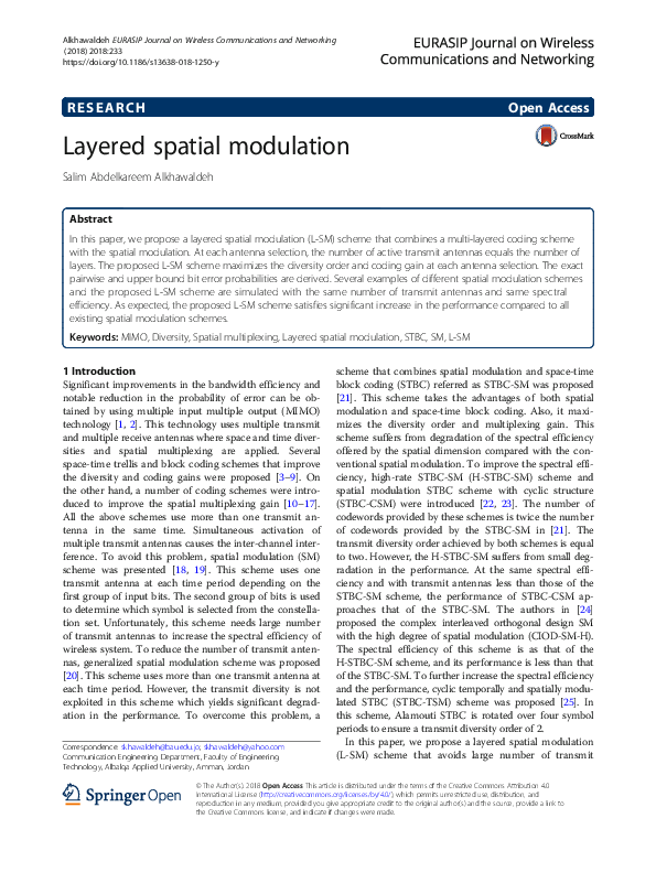 (PDF) Layered spatial modulation