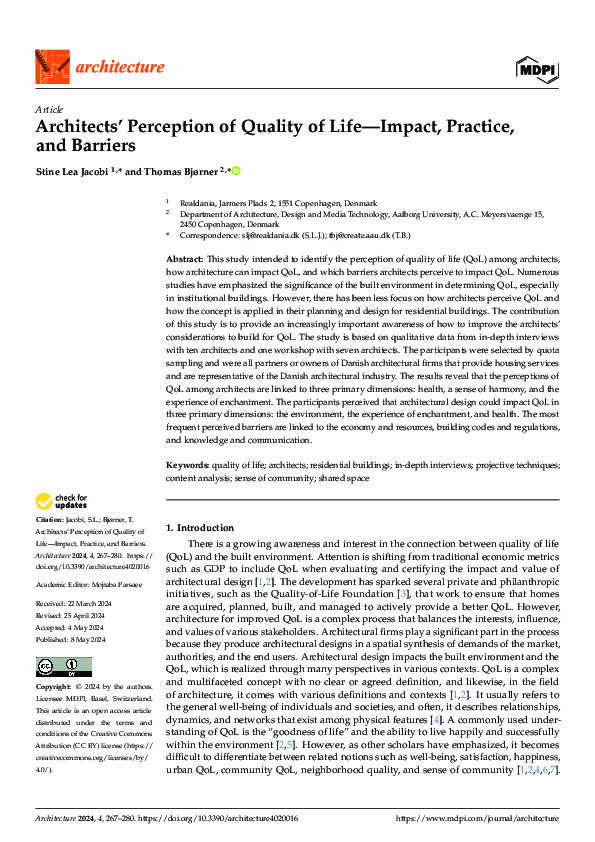 (PDF) Architects' Perception of Quality of Life-Impact, Practice, and ...