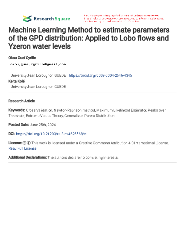 (PDF) Machine Learning Method to estimate parameters of the GPD distribution: Applied to Lobo ...