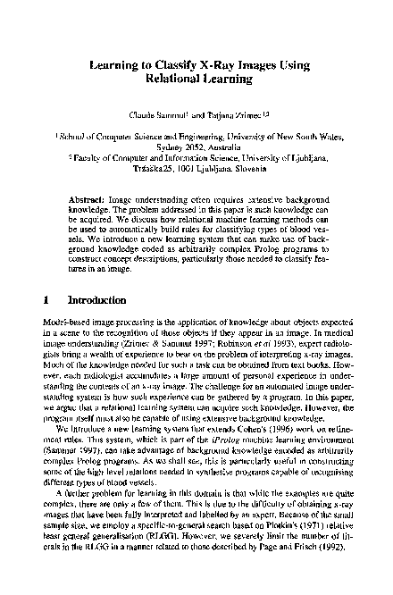 (PDF) Learning to classify x-ray images using relational learning