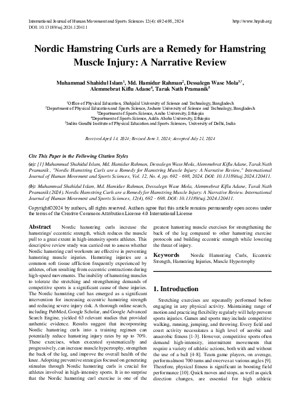 (PDF) Nordic Hamstring Curls are a Remedy for Hamstring Muscle Injury ...