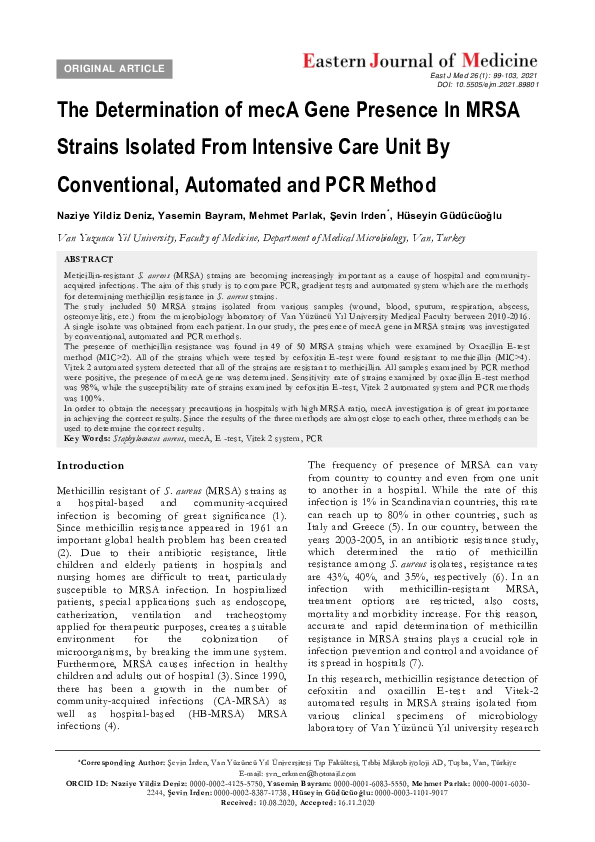 (PDF) The determination of mecA gene presence in MRSA strains isolated ...