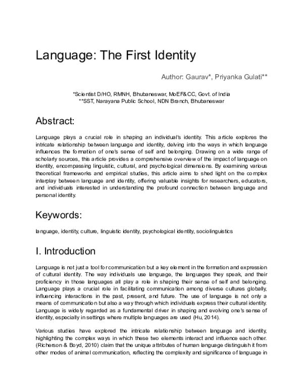 (PDF) Language: The First Identity
