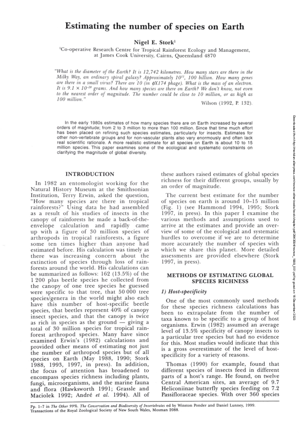 (PDF) Estimating the number of species on Earth