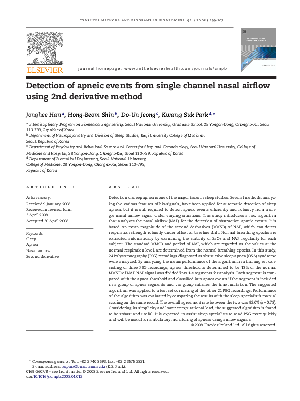 (PDF) Detection of apneic events from single channel nasal airflow ...