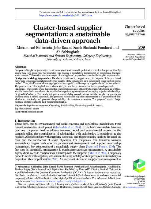 (PDF) Cluster-based supplier segmentation: a sustainable data-driven approach