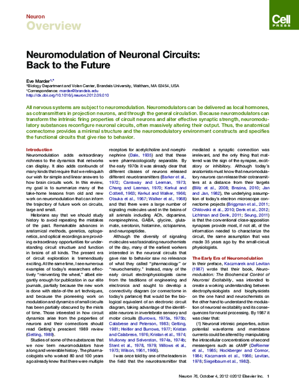 (PDF) Neuromodulation of Neuronal Circuits: Back to the Future