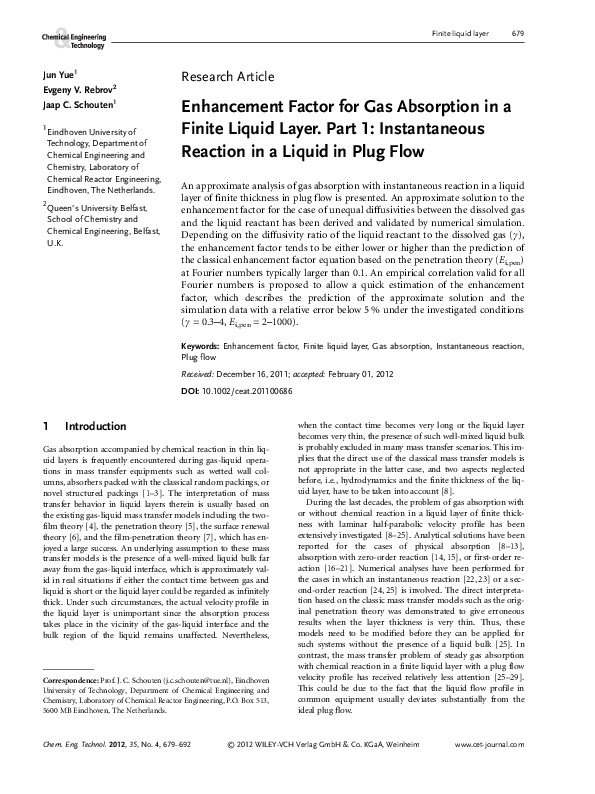 (PDF) Enhancement Factor for Gas Absorption in a Finite Liquid Layer ...