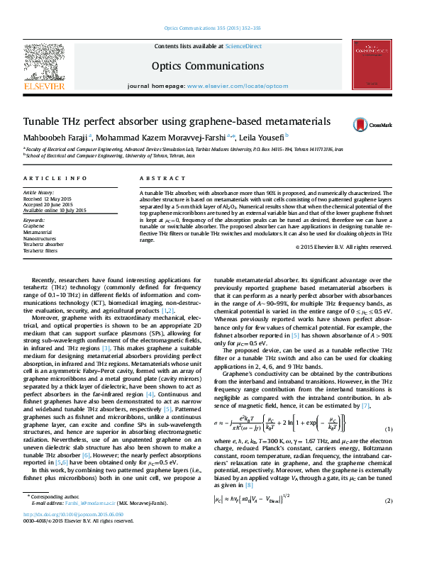 (PDF) Tunable THz perfect absorber using graphene-based metamaterials