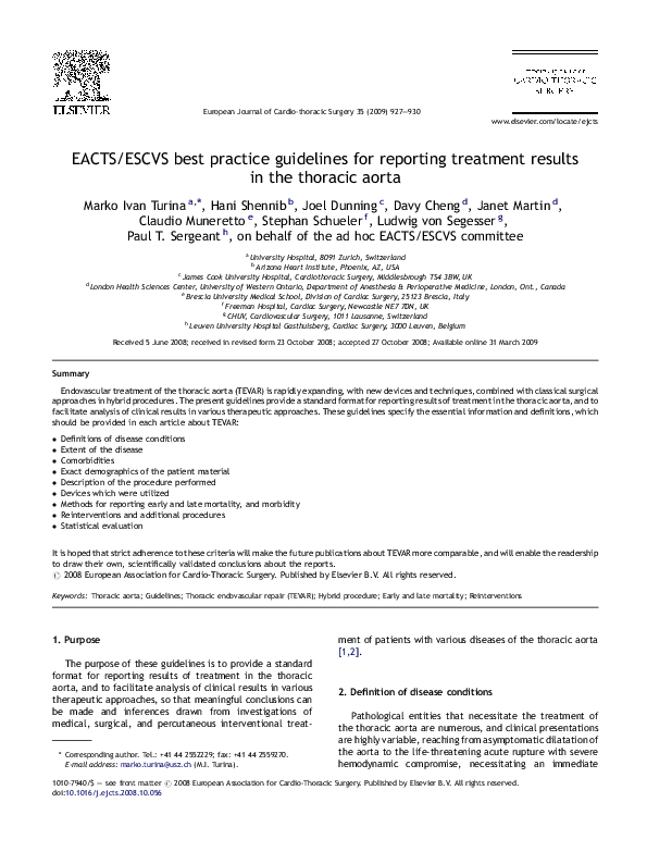 (PDF) EACTS/ESCVS best practice guidelines for reporting treatment ...