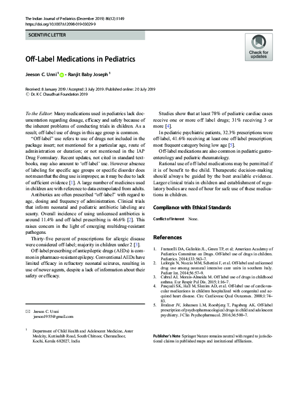 (PDF) Off-Label Medications in Pediatrics