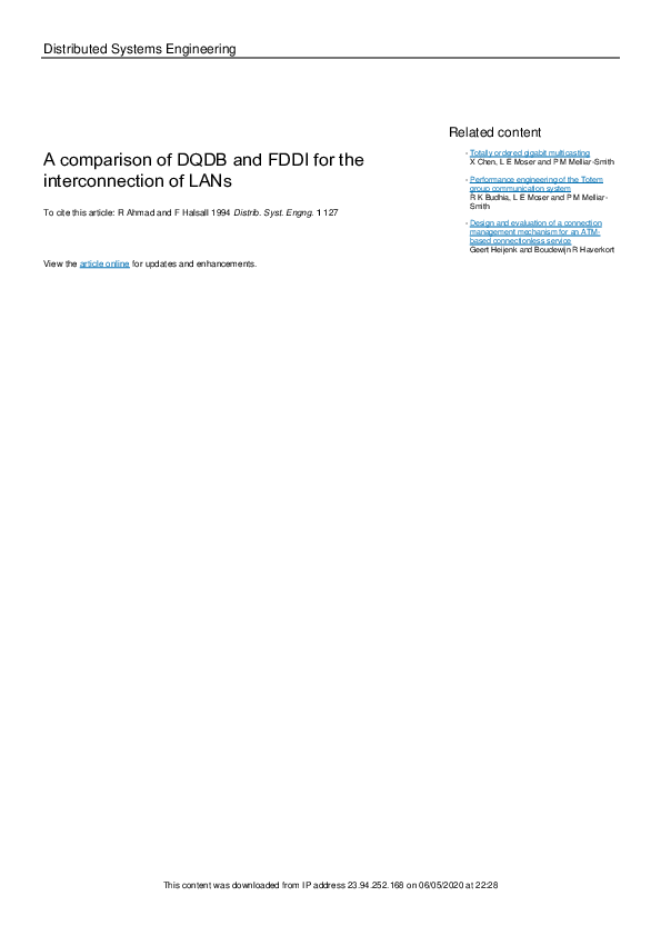 (PDF) A comparison of DQDB and FDDI for the interconnection of LANs