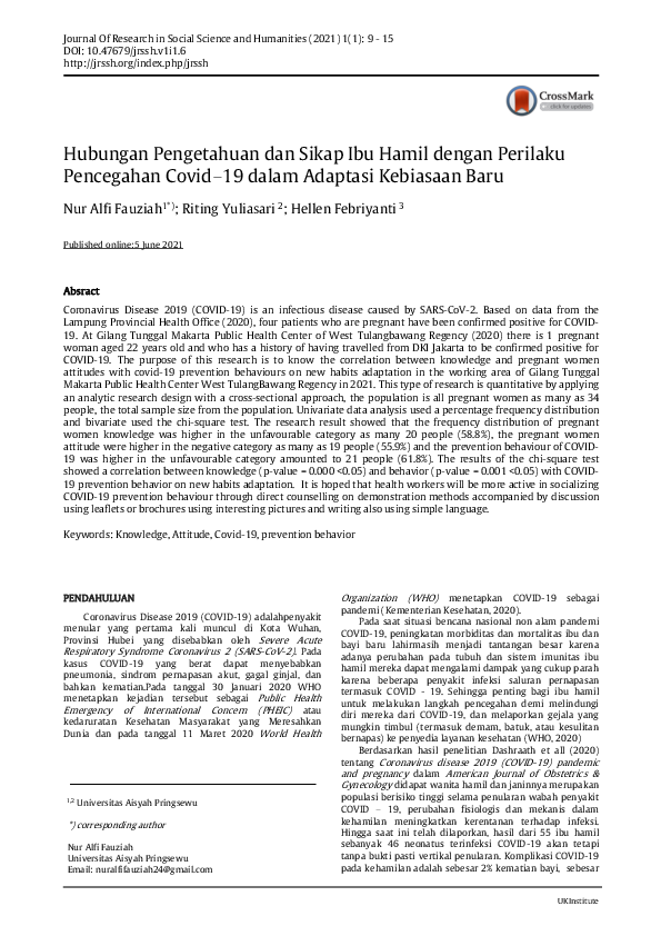 (PDF) Hubungan Pengetahuan dan Sikap Ibu Hamil dengan Perilaku Pencegahan Covid–19 dalam ...