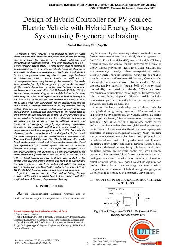 (PDF) Design of Hybrid Controller for PV sourced Electric Vehicle with Hybrid Energy Storage ...