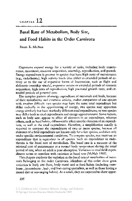 (PDF) Basal Rate of Metabolism, Body Size, and Food Habits in the Order ...